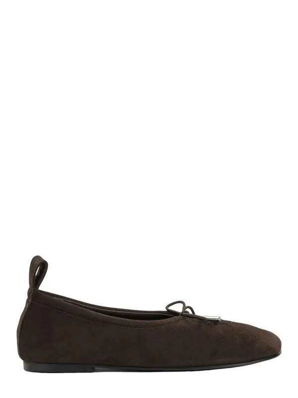 ALOHAS 100% Cow Suede Flat Ballet Shoes With Tie Fastening - Brown