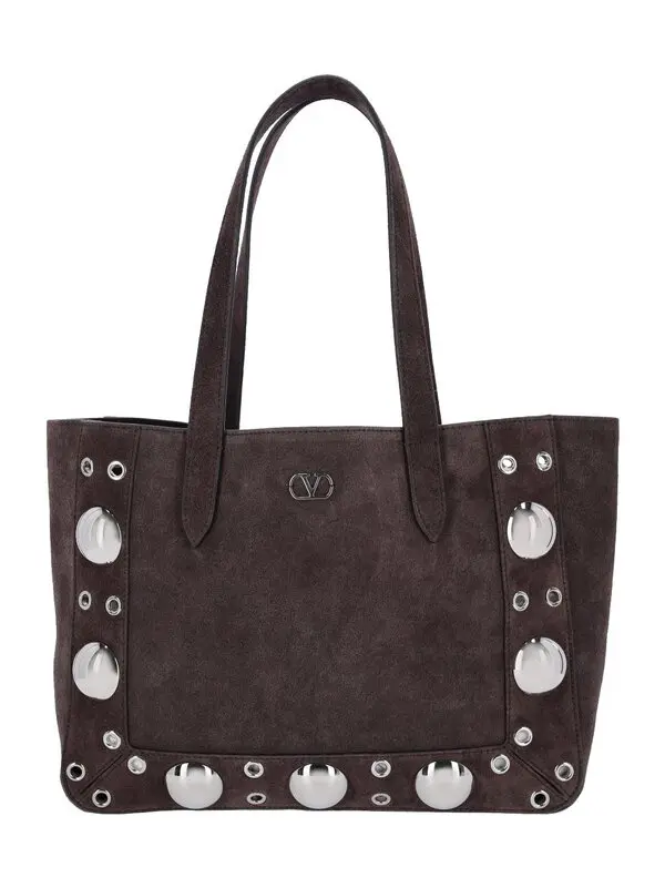 Valentino Garavani Suede Tote Bag With Eyelet Detail - Brown