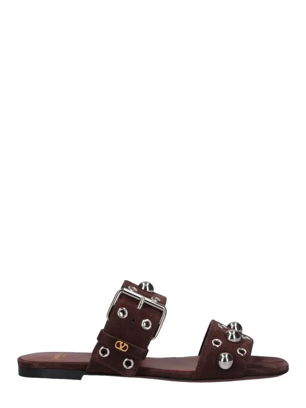Valentino Garavani Flat Buckled Leather Sandals - Brown