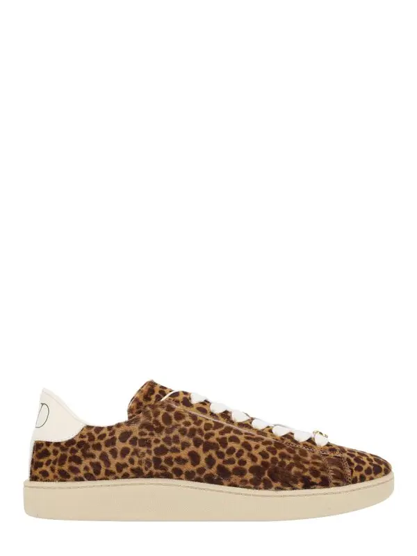 Valentino Garavani Leopard Print Calf Hair Lace-up Sneakers - Brown