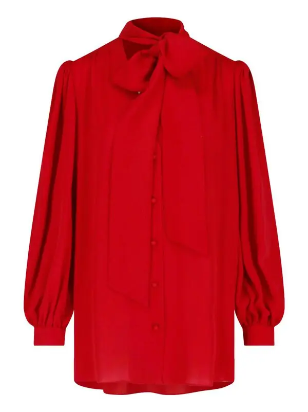 Valentino Garavani 100% Silk Pussy Bow Shirt - Red