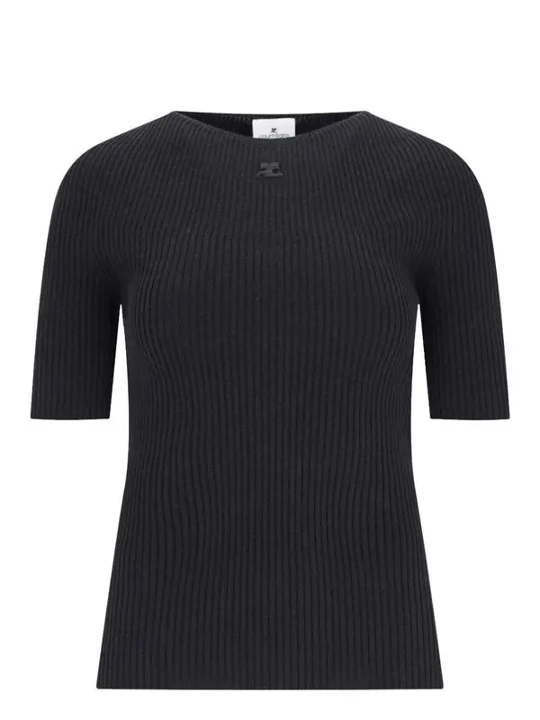 COURREGES Ribbed Cotton & Merino Wool Crewneck Sweater - Black