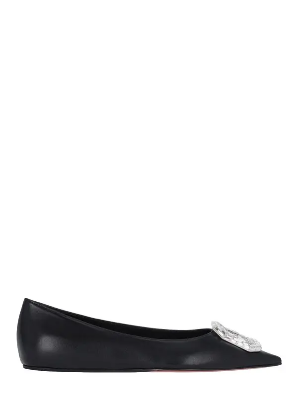 Amina Muaddi Sleek Flat Shoe With Embellished Detail - Black