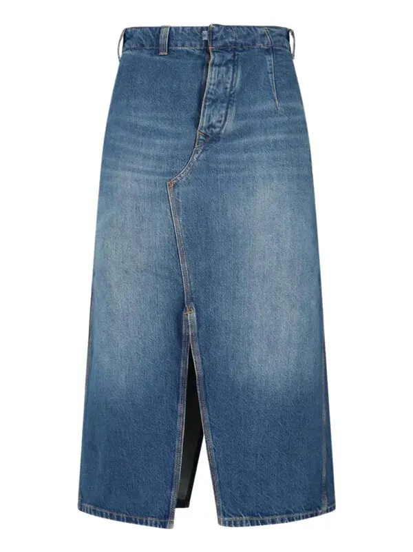 Victoria Beckham Washed Cotton Denim Mini Skirt - Blue