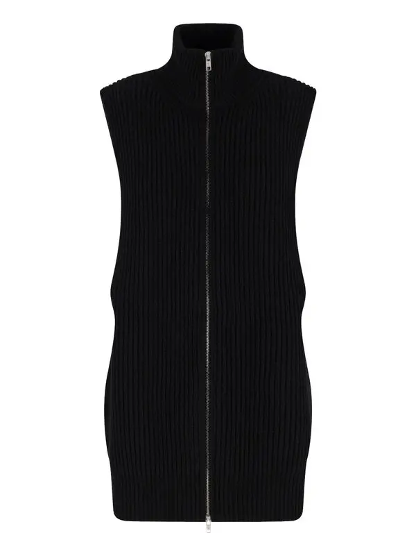 MAISON MARGIELA Ribbed Zip-up High Neck Sweater Vest - Black