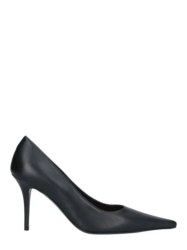 Amina Muaddi Lamb Nappa Leather Pointed Toe Stiletto Heeled Sandals - Black