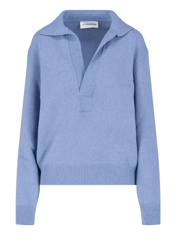 Victoria Beckham Merino Wool & Cashmere Collared Sweater - Light Blue