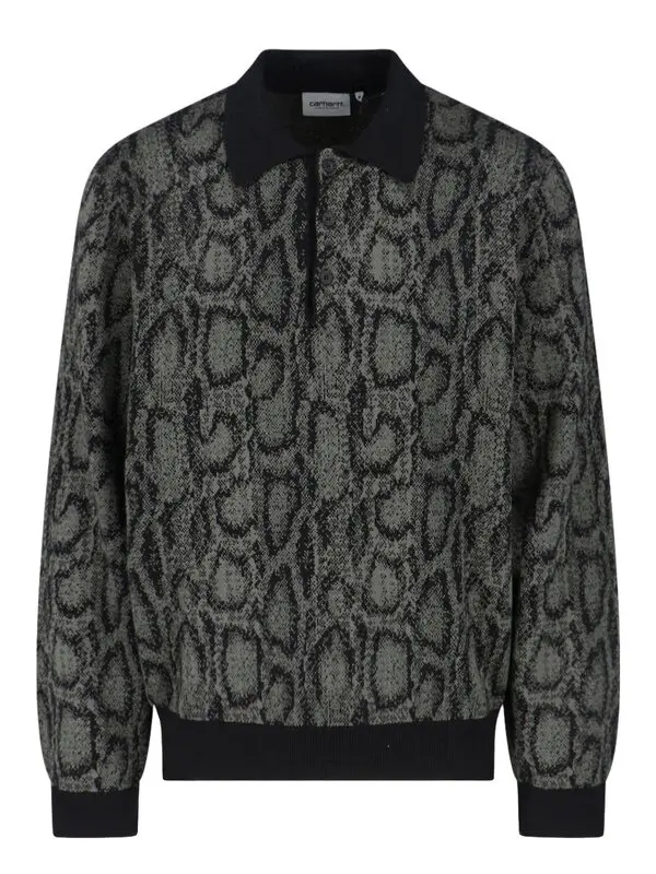 Carhartt Work In Progress Snakeskin" Jacquard Knit Polo Sweater - Green