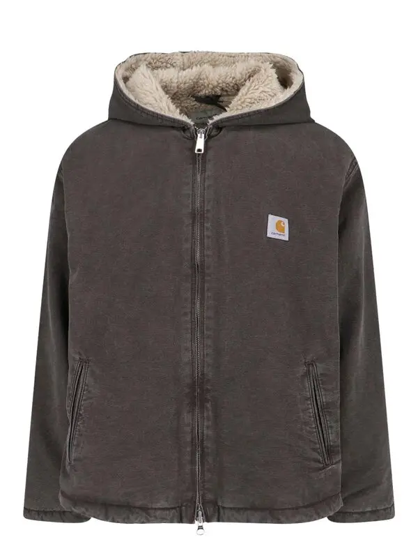 Carhartt Work In Progress Cotton Workwear Jacket With Sherpa Lining - Brown