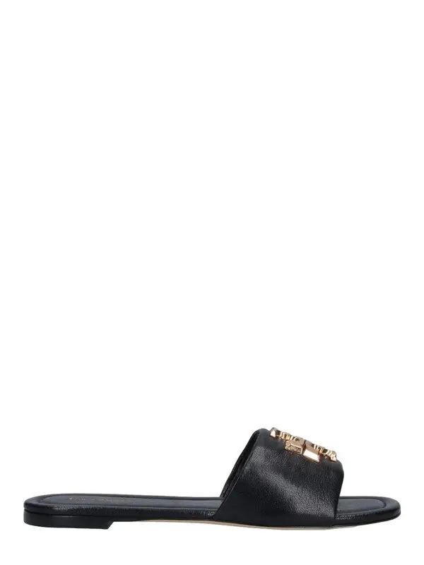 Tory Burch Leather Logo Slides - Black