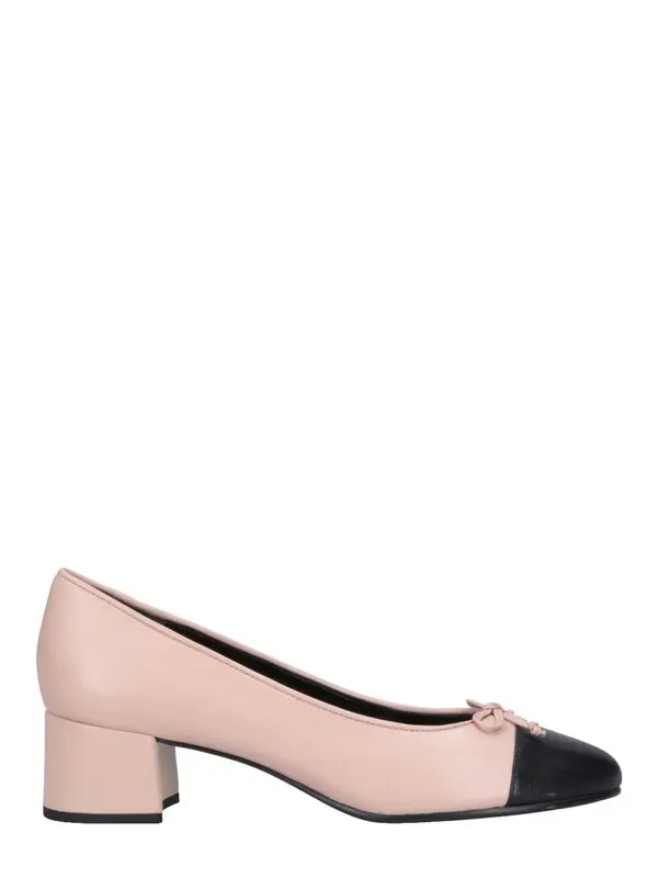 Tory Burch Leather Block Heel Pumps With Bow Detailing - Pink