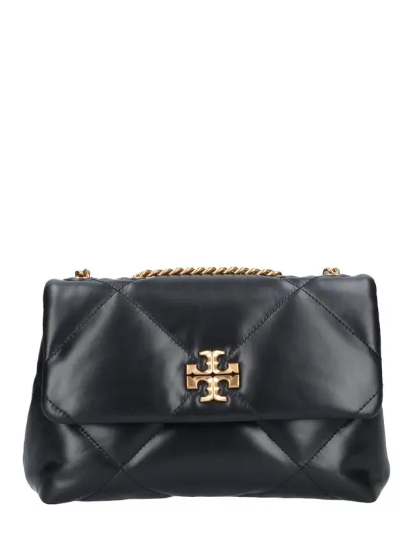 Tory Burch Quilted Leather Shoulder Handbag With Gold Tone Logo - Black
