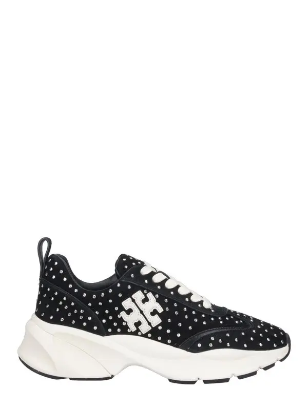Tory Burch Embellished Suede And Leather Lace-up Sneakers - Black