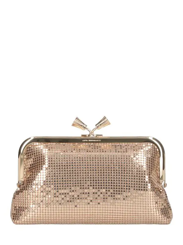 ANYA HINDMARCH Textile Bag With Clasp And Metal Chain Detail - Gold