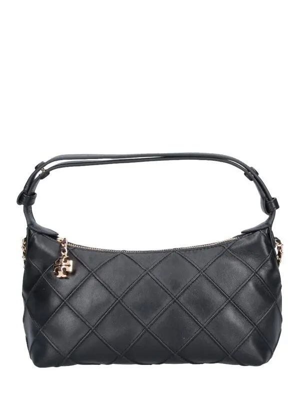 Tory Burch Quilted Lamb Leather Shoulder Bag With Logo Charm - Black
