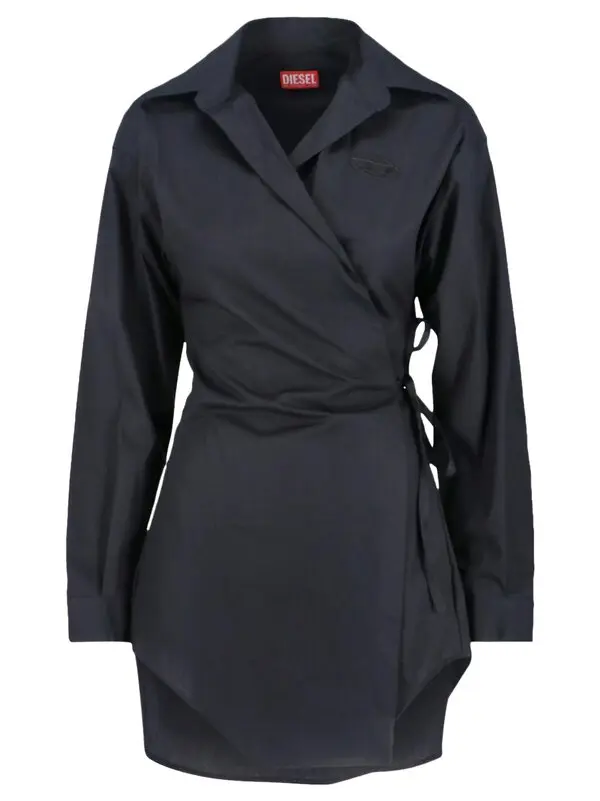 DIESEL® Cotton Stretch Wrap Mini Dress - Black