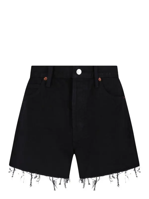 RE/DONE Washed Cotton Denim Shorts With Raw Edge Hem - Black