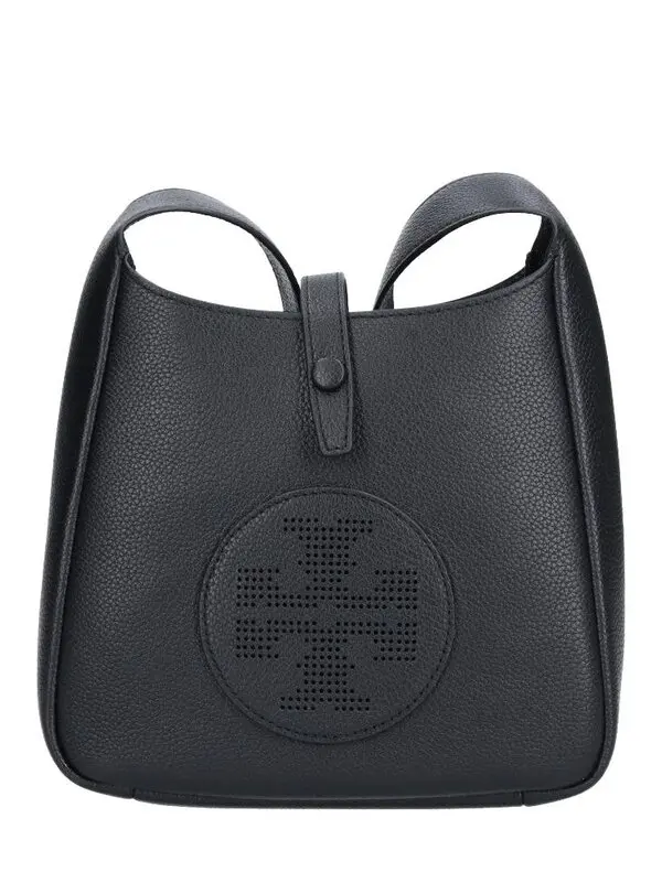 Tory Burch Lamb Leather Bag With Perforated Logo Detail - Black