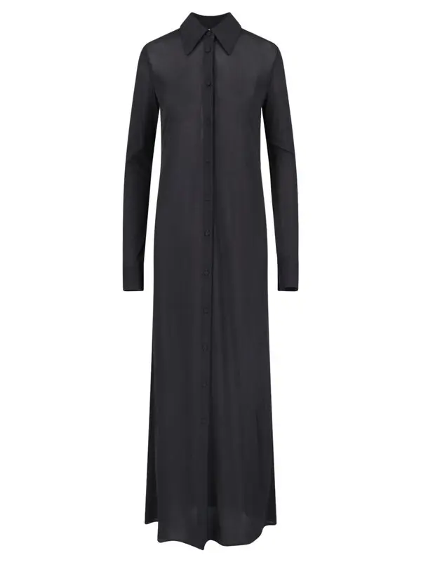 JIL SANDER Silk Button-up Shirt Dress - Black