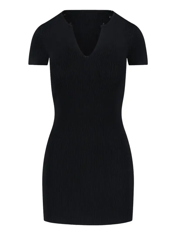 Alexander Wang Ribbed Stretch Viscose Mini Dress With Plunged Neckline - Black