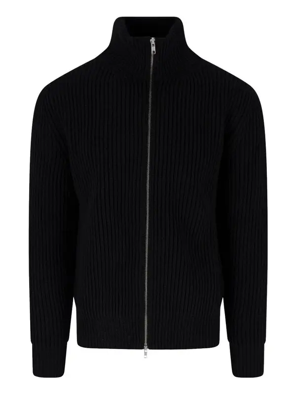 MAISON MARGIELA Ribbed Zip-up High-neck Sweater Jacket - Black