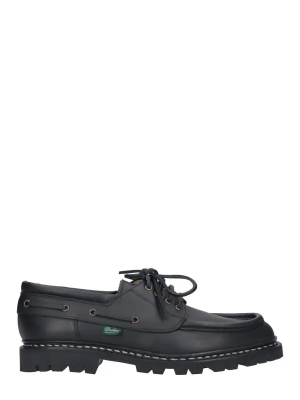 Paraboot Calf Leather Lace-up Flat Shoes - Black