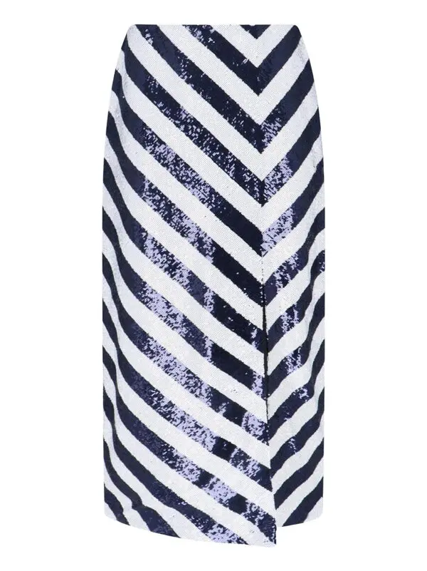 Ralph Lauren Sequined Striped Midi Skirt - Blue