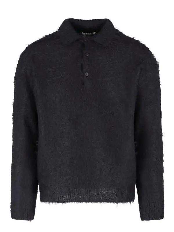 Auralee Fuzzy Knit Polo Sweater - Black