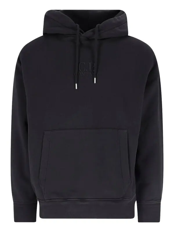C.P. COMPANY 100% Cotton Hoodie With Embroidered Logo - Black