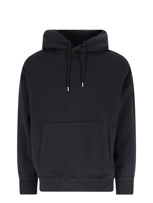 C.P. COMPANY 100% Cotton Hoodie With Embroidered Logo - Black