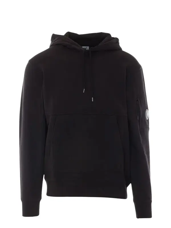 C.P. COMPANY 100% Cotton Hoodie With Embroidered Logo - Black