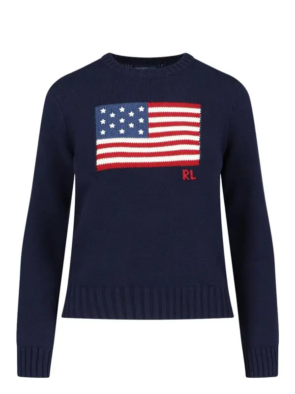Polo Ralph Lauren Cotton Crew Neck Sweater With American Flag Emblem - Blue