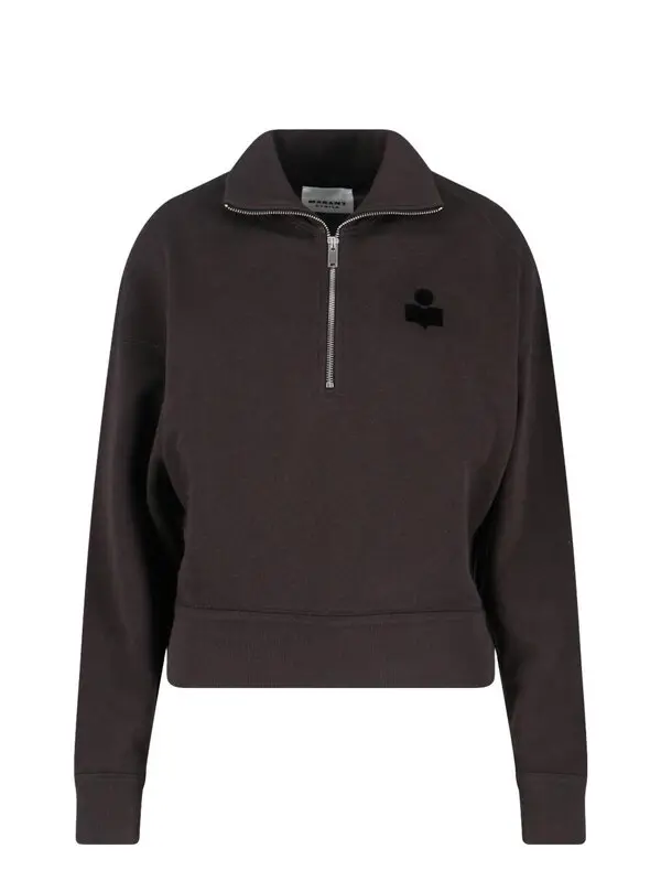 MARANT ETOILE Cotton-blend Flocked Zip-up Sweater - Black