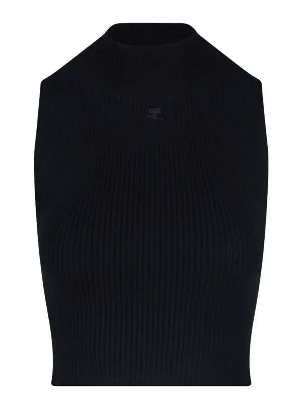 COURREGES Ribbed High Neck Cotton-merino Wool Top - Black