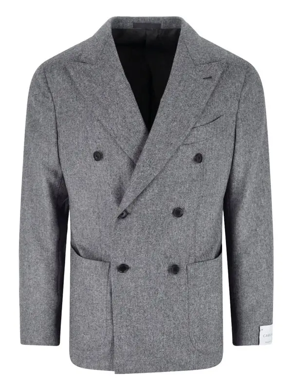 Caruso Double Breasted Jacket In 100% Wool - Grey