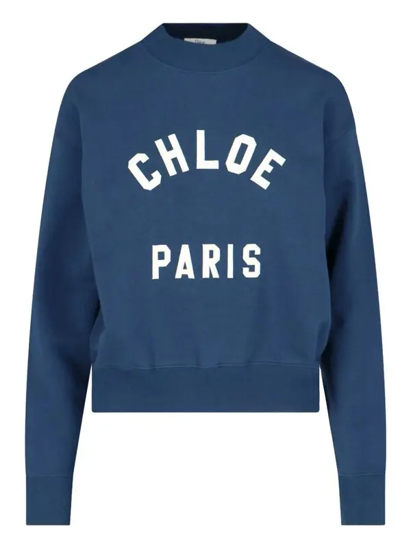 Chloé Cotton Sweater With Appliqué Front - Blue