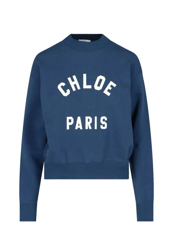 Chloé Cotton Sweater With Appliqué Front - Blue