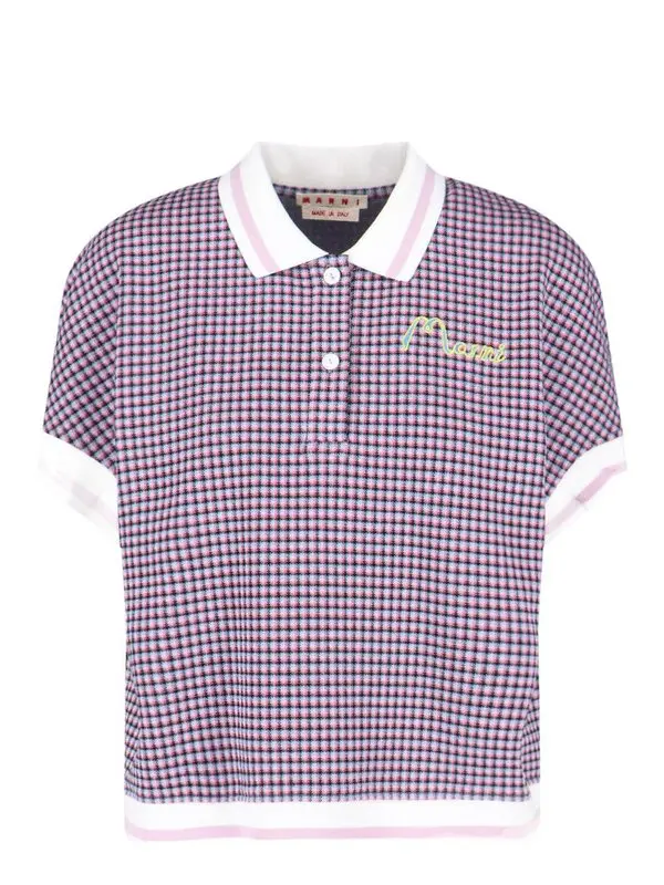 Marni Checked Polo Shirt With Embroidered Logo - Violet