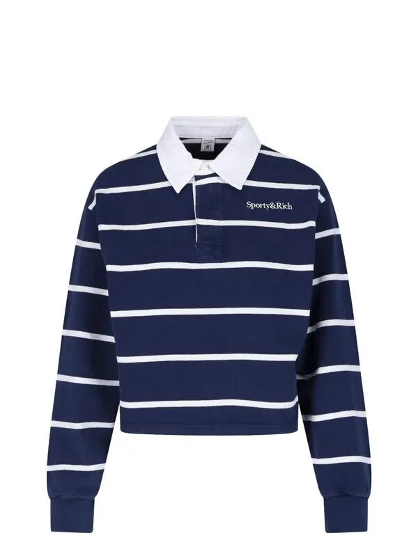 SPORTY & RICH Striped Rugby Polo With Collar - Blue