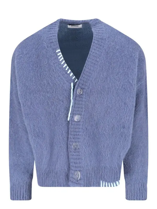 BONSAI Mohair Blend V-neck Cardigan - Blue