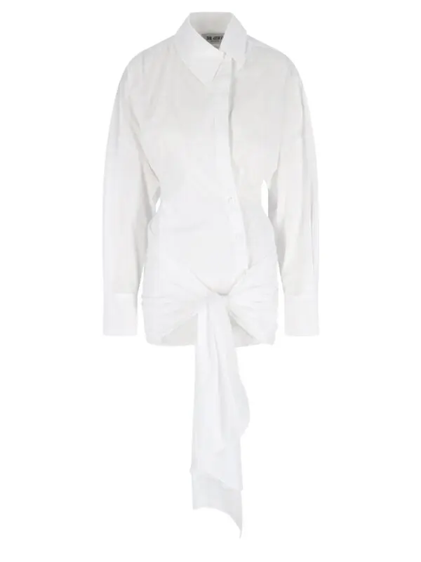 Attico Cotton-blend Shirt Dress With Tie Detail - White