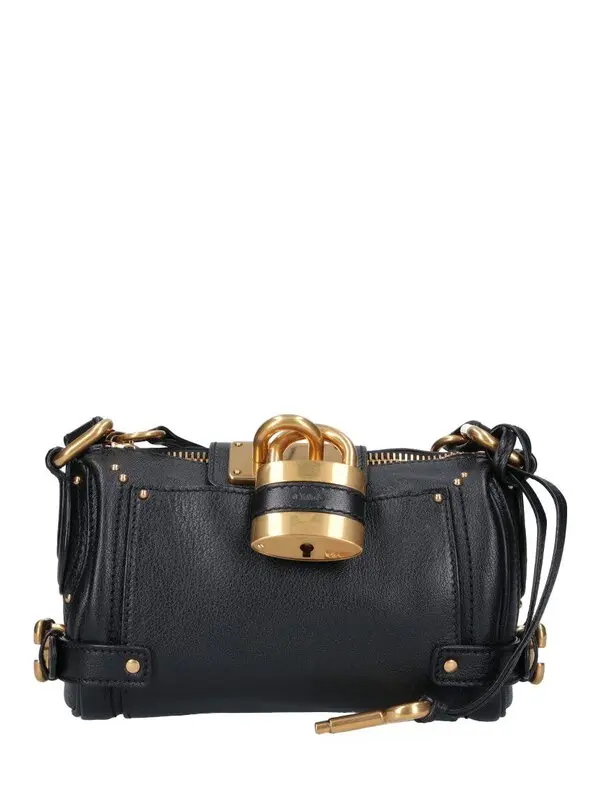 Chloé Buffalo Leather Shoulder Bag With Gold Tone Padlock - Black