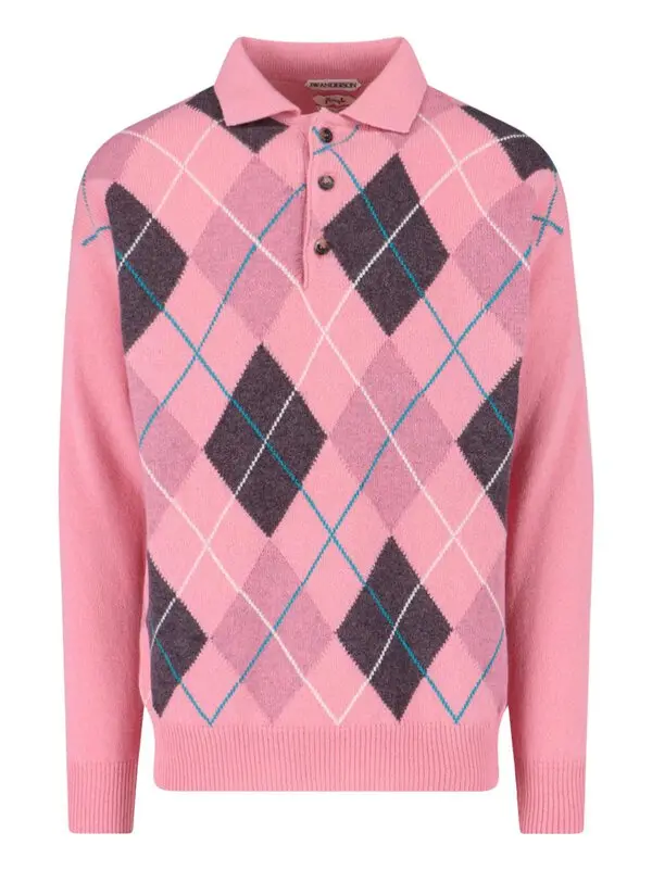 JW Anderson Argyle Polo Sweater - Pink