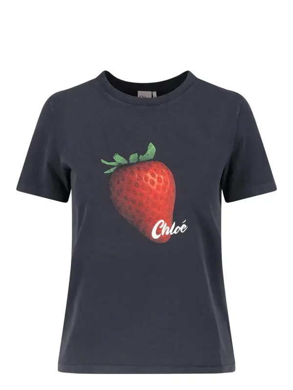 Chloé Strawberry Graphic Cotton T-shirt - Black