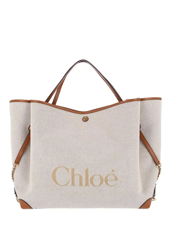 Chloé Cotton Tote Bag With Leather Trim - Cream