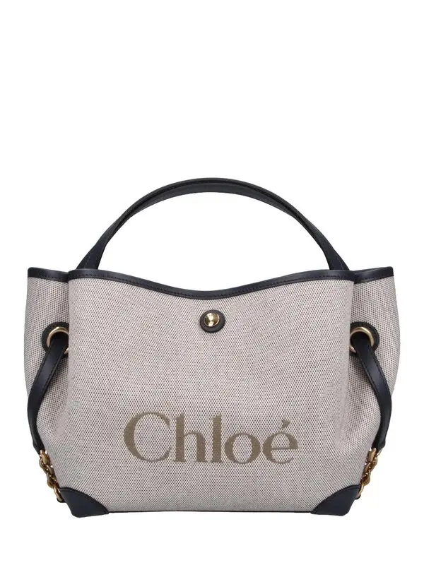 Chloé Structured Cotton Mini Bag With Top Handle And Chain Strap - Black