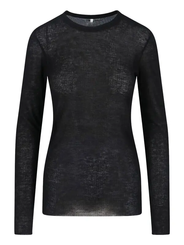 TONYWACK Sheer Long Sleeve Crewneck Top - Black
