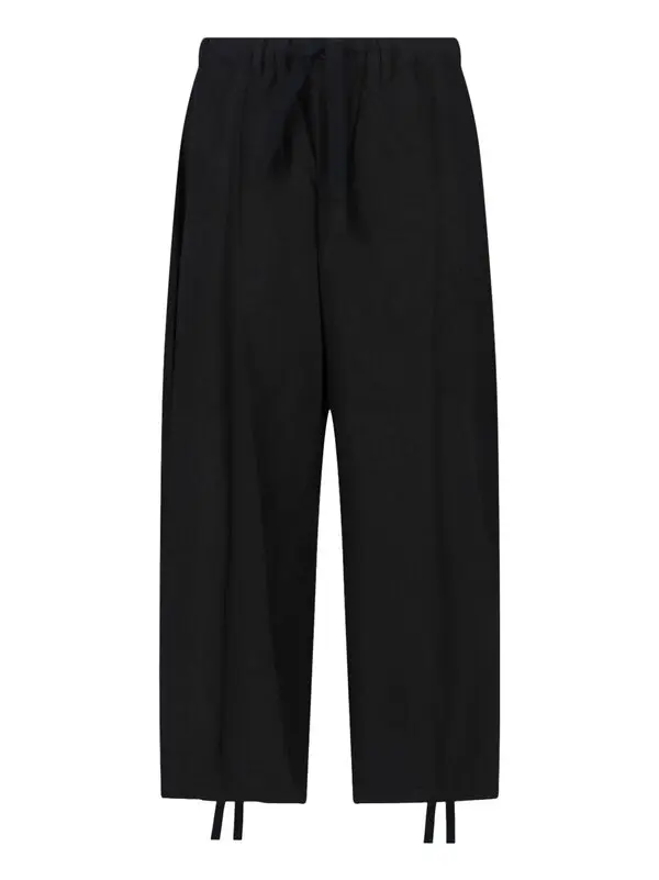 Sacai 100% Cotton Trousers With Drawstring Waist - Black