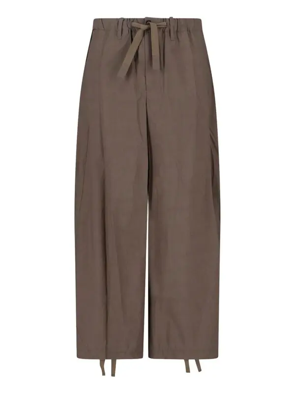 Sacai 100% Cotton Trousers With Drawstring Waist - Beige