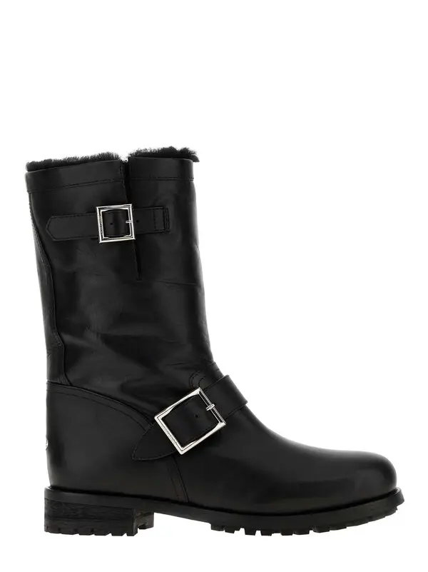 JIMMY CHOO Biker Mid Leather Boots - Black/black